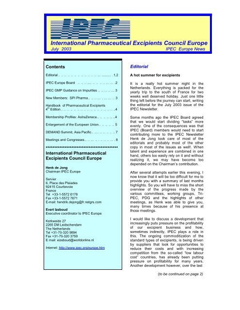 International Pharmaceutical Excipients Council ... - IPEC Europe
