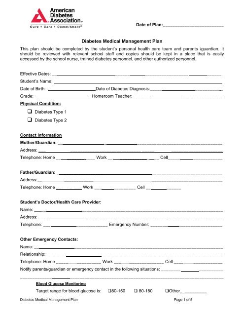 Diabetes Medical Management Plan Liberty Union High School Diabetes Medical Management Plan Liberty Union High School