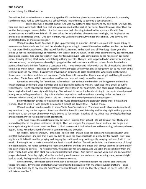 THE BICYCLE a short story by Jillian Horton - English