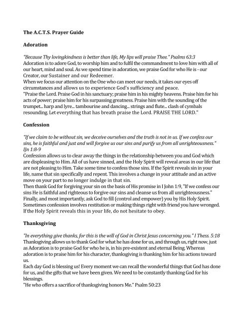 The A.C.T.S. Prayer Guide Adoration "Because Thy lovingkindness ...
