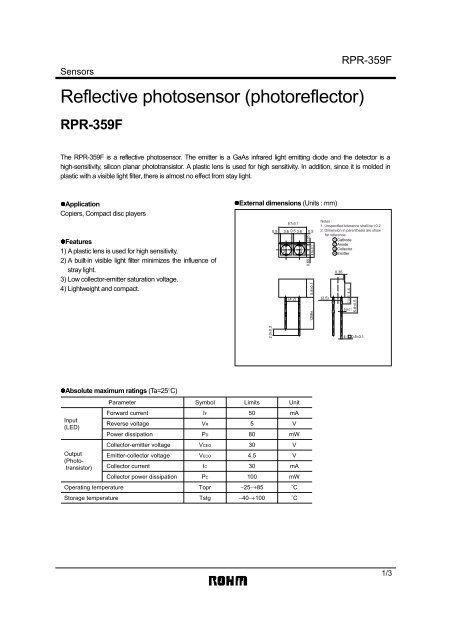 Reflective photosensor (photoreflector) - Datasheet Catalog