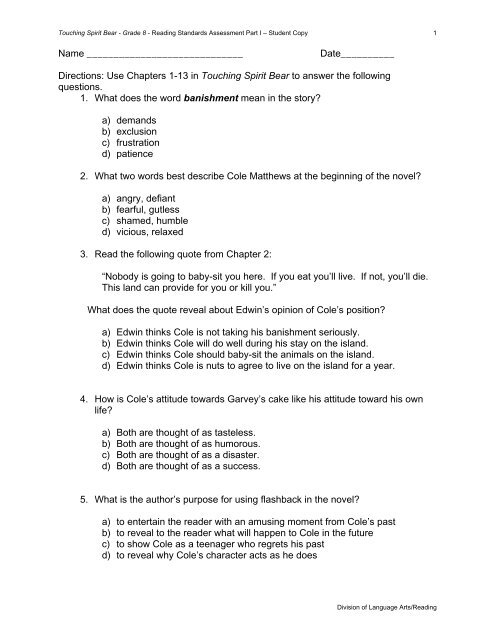 Assessment 1 - Division of Language Arts/Reading