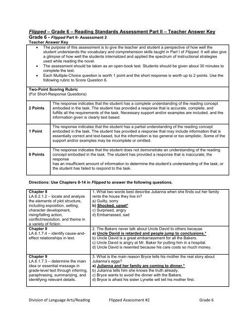 Assessment 2-KEY - Division of Language Arts/Reading