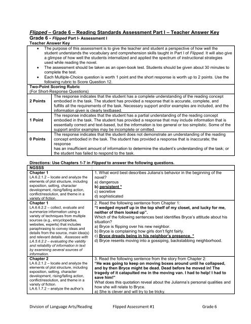 Assessment 1-KEY - Division of Language Arts/Reading