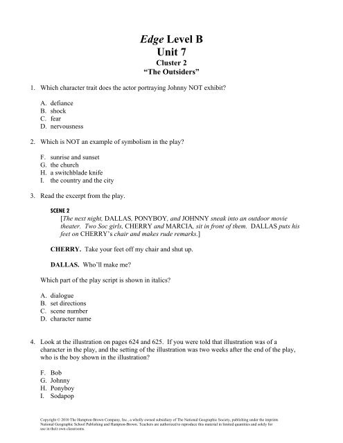Edge Level B Unit 7 - Division of Language Arts/Reading