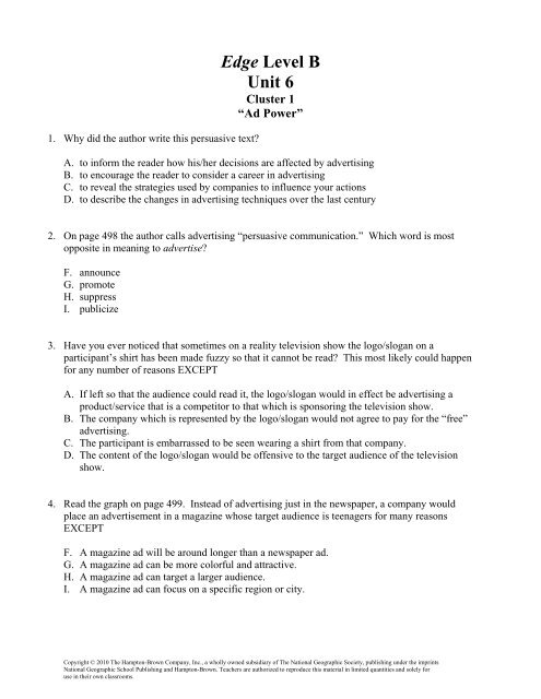 Edge Level B Unit 6 - Division of Language Arts/Reading