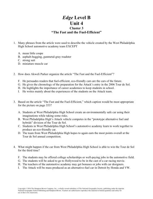 Edge Level B Unit 4 - Division of Language Arts/Reading