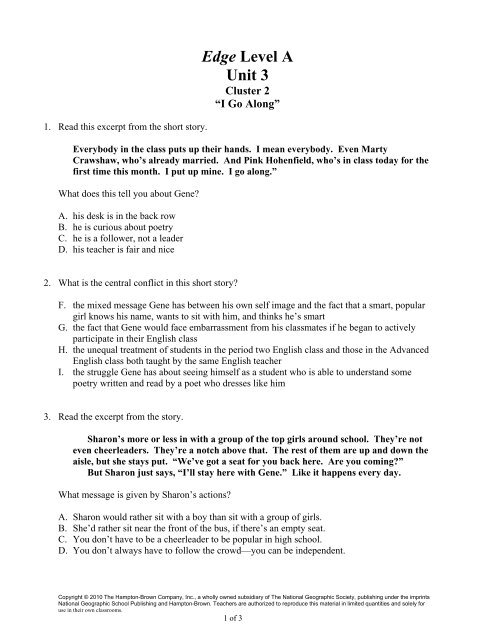 Edge Level A Unit 3 - Division of Language Arts/Reading
