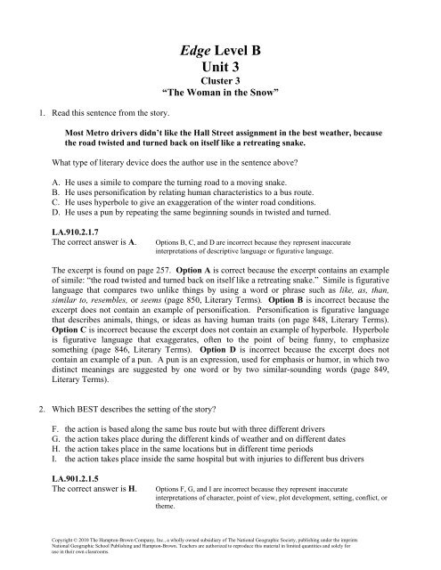 Edge Level B Unit 3 - Division of Language Arts/Reading