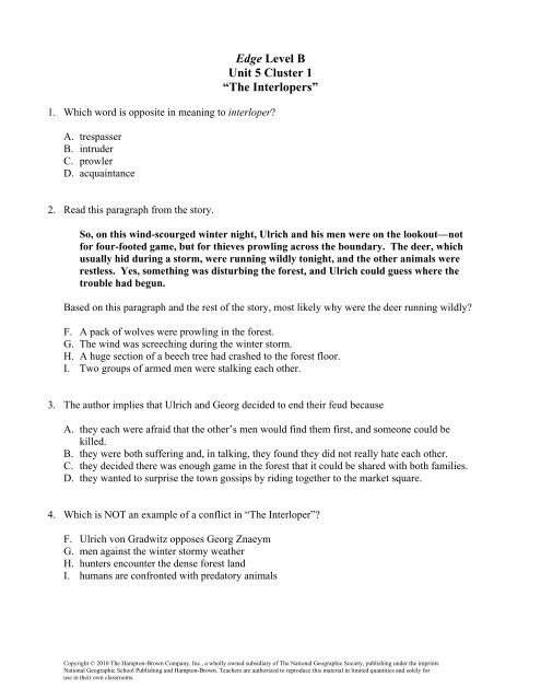 Edge Level B Unit 5 Cluster 1 - Division of Language Arts/Reading