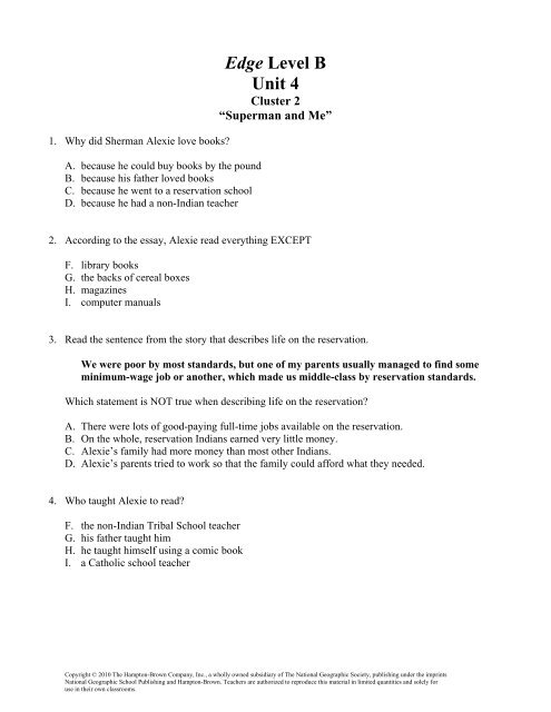 Edge Level B Unit 4 - Division of Language Arts/Reading