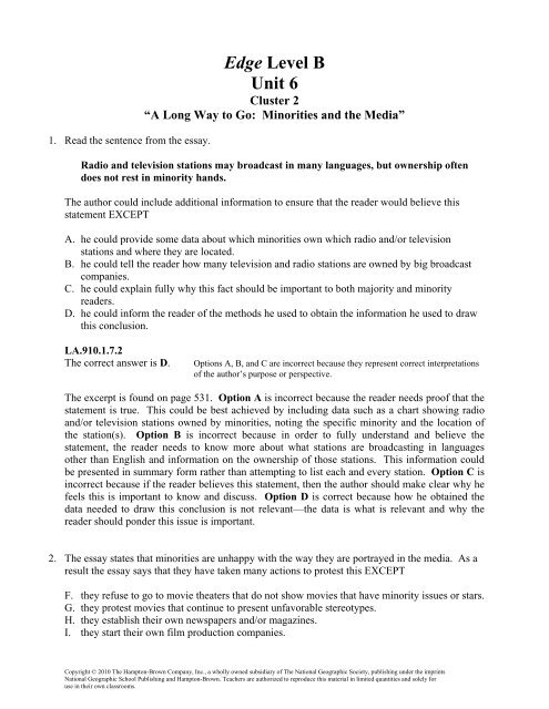 Edge Level B Unit 6 - Division of Language Arts/Reading