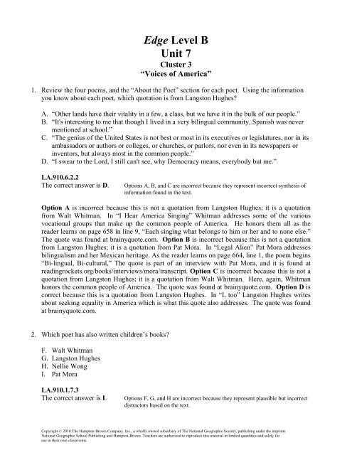 Edge Level B Unit 7 - Division of Language Arts/Reading