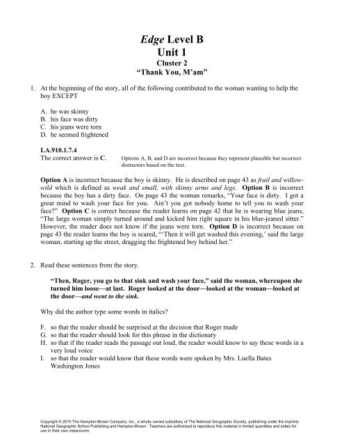 Edge Level B Unit 1 - Division of Language Arts/Reading