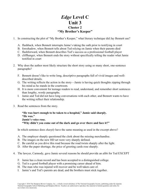 Edge Level C Unit 3 - Division of Language Arts/Reading