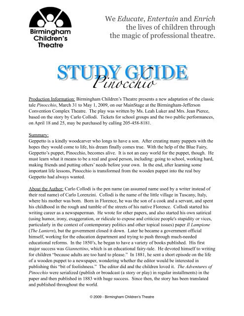 Pinocchio Study Guide - Birmingham Children's Theatre