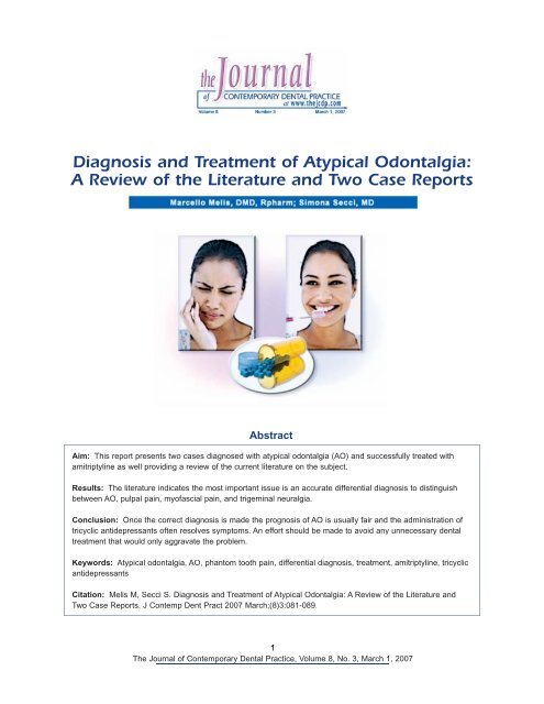 Diagnosis and Treatment of Atypical Odontalgia - Dott. Marcello Melis