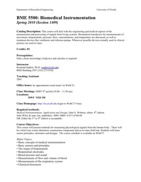 BME 5500: Biomedical Instrumentation - Biomedical Engineering