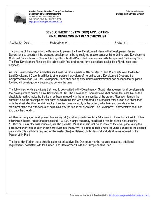 Final Development Plan Checklist - Department of Growth ...