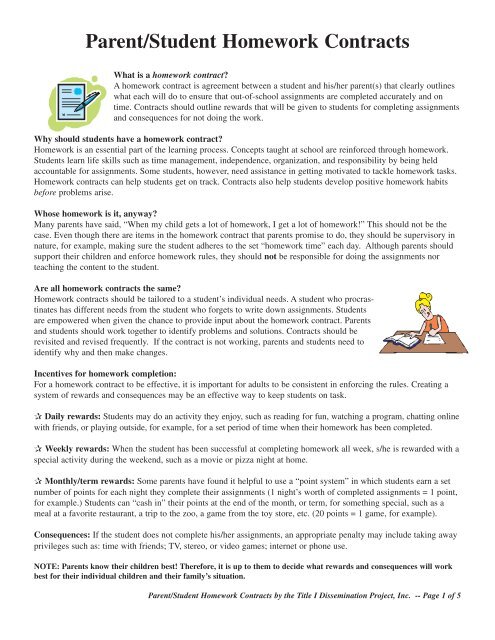 Parent/Student Homework Contracts - Monson Public Schools