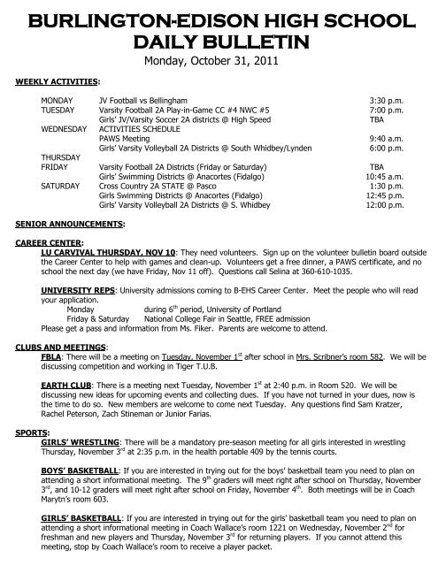 burlington-edison high school daily bulletin