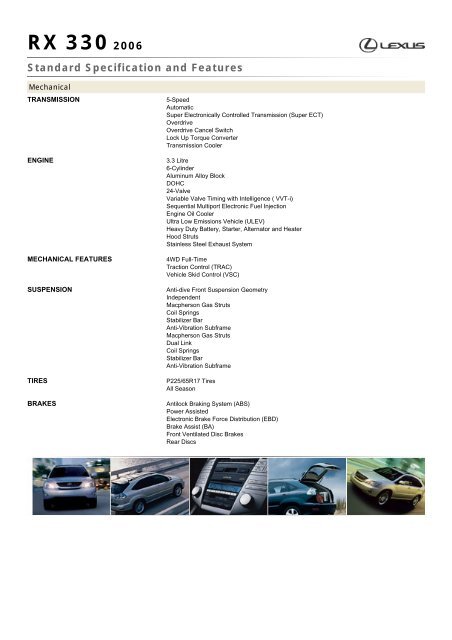 2006 lexus rx 330 specifications