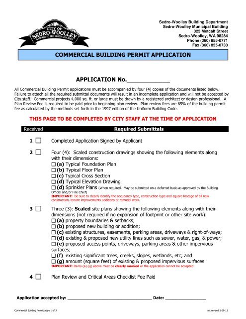 COMMERCIAL BUILDING PERMIT APPLICATION - City of Sedro ...