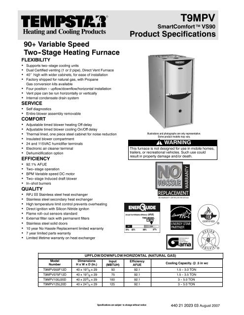 90+Variable Speed Twoâ Stage Heating Furnace