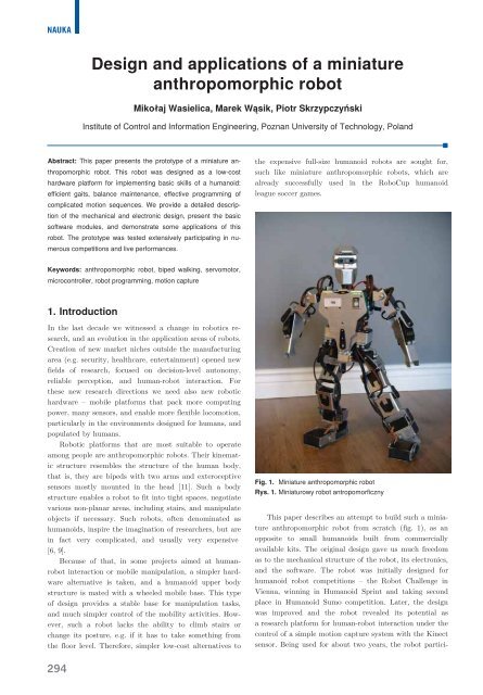 Design and applications of a miniature anthropomorphic robot - PAR