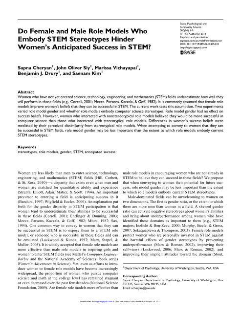 Do Female and Male Role Models Who Embody STEM Stereotypes ...