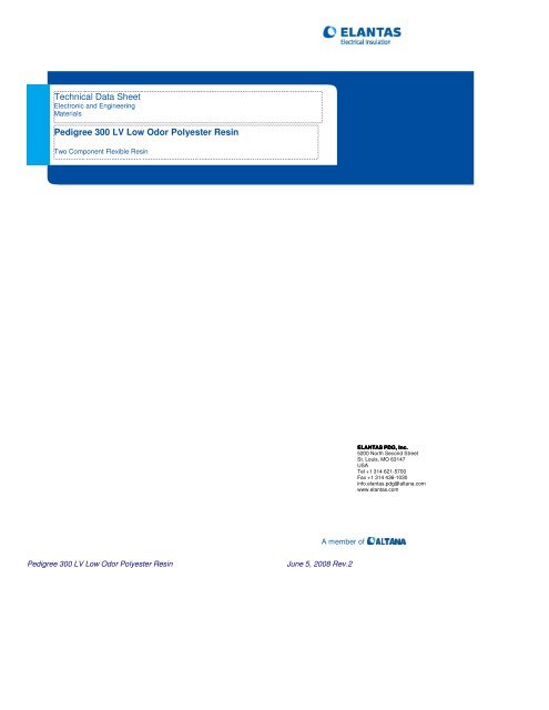 Technical Data Sheet Pedigree 300 LV Low Odor Polyester Resin