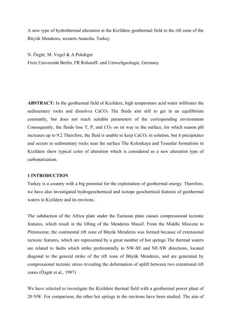 A new type of hydrothermal alteration at the Kizildere geothermal ...