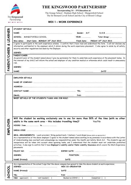 to download the WEX application form. - Mangotsfield School