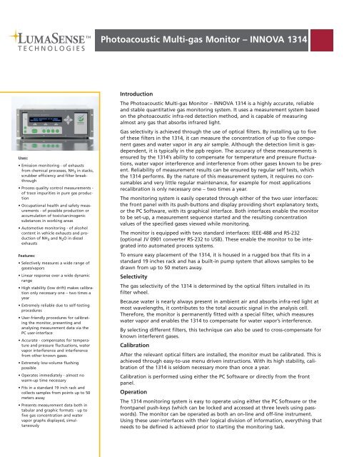 Photoacoustic Multi-gas Monitor â INNOVA 1314 - CMB Control