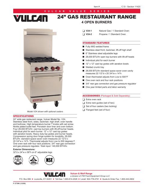 Spec Sheet - Burkett Restaurant Equipment