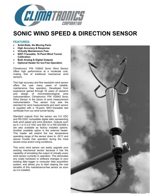 SONIC WIND SPEED & DIRECTION SENSOR - CMB Control