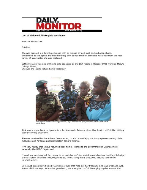 Last of abducted Aboke girls back home - The Angel Rock Project