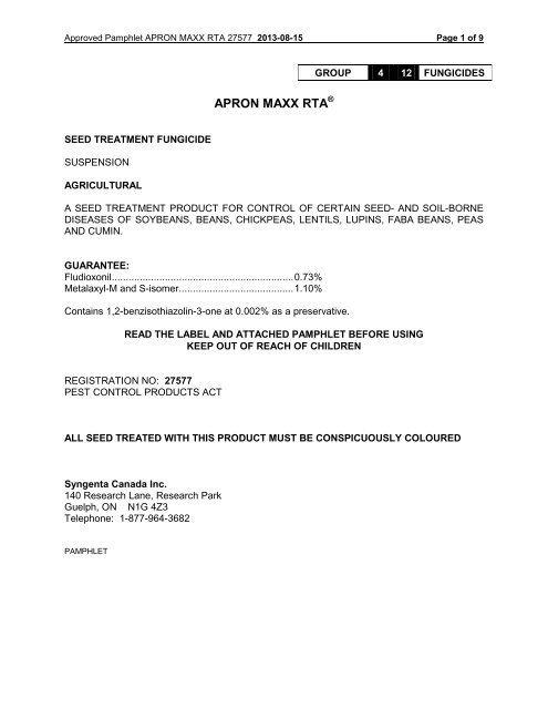 Apron Maxx RTA Label - Syngenta Crop Protection
