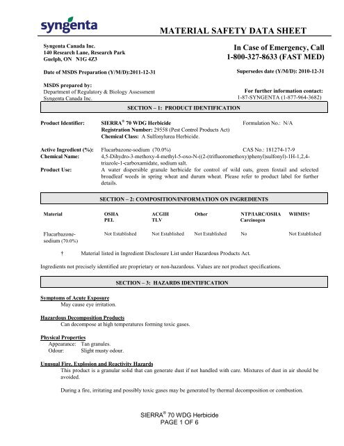 MATERIAL SAFETY DATA SHEET - Syngenta Crop Protection