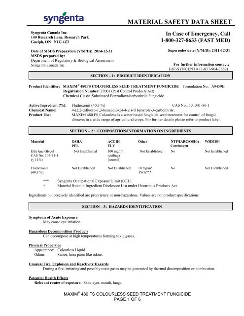 Maxim 480 MSDS - Syngenta Crop Protection
