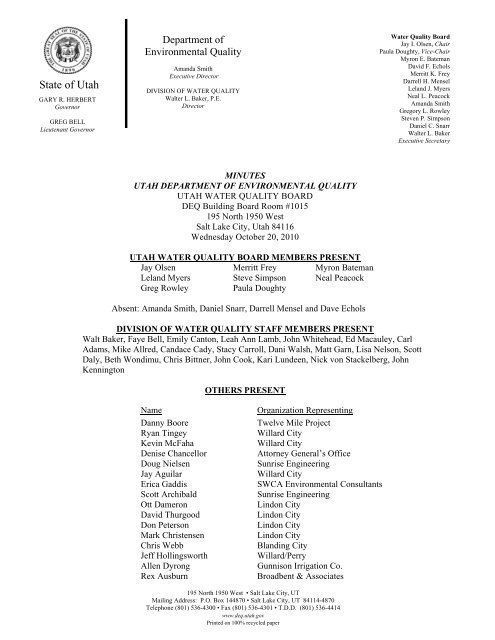State of Utah - Division of Water Quality - Utah.gov