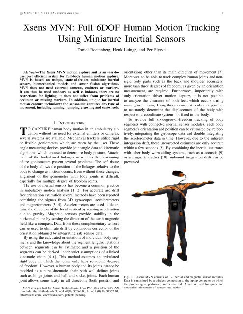 Xsens MVN: Full 6DOF Human Motion Tracking Using Miniature ...