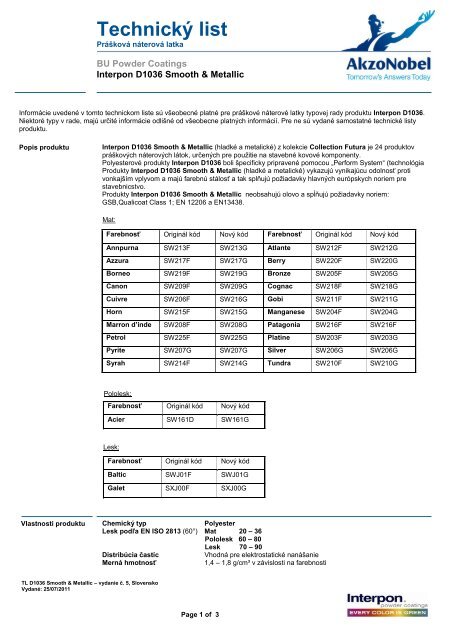 TL D1036 Smooth & Metalic - Intro / Akzo Nobel Powder Coatings se ...