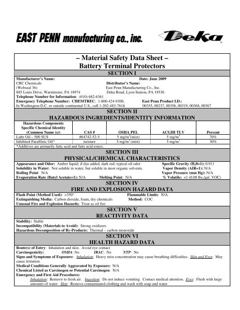 Material Safety Data Sheet â Battery Terminal Protectors - Industrial ...