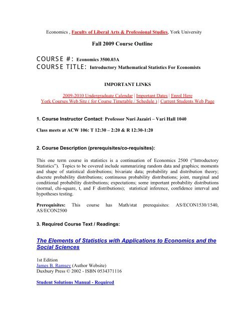 Introduction to Mathematical Statistics for ... - York University