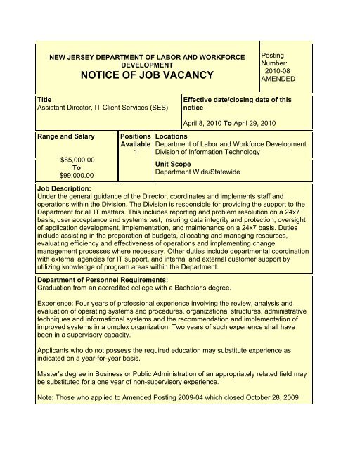 NOTICE OF JOB VACANCY