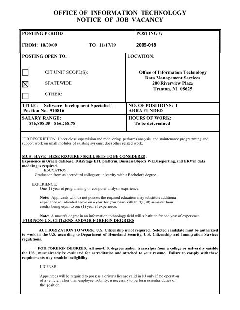 office of information technology notice of job vacancy