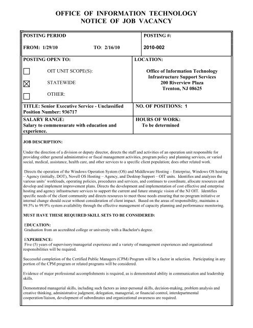 office of information technology notice of job vacancy