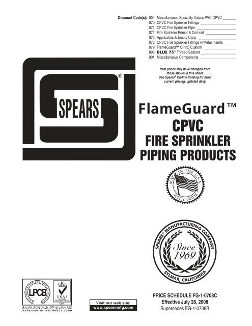 FlameGuardâ ¢ CPVC Fire Sprinkler Piping Products - Spears ...