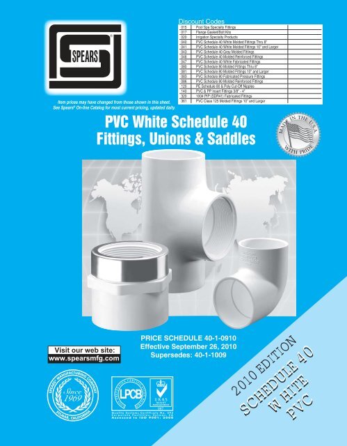 PVC White Schedule 40 Fittings, Unions & Saddles - Spears ...